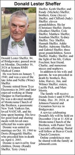 Donald Lester Sheffer | Obituaries | dnronline.com
