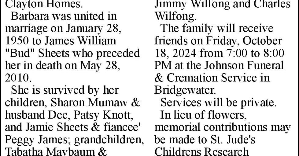 Barbara Ann Wilfong Sheets | Obituaries | dnronline.com
