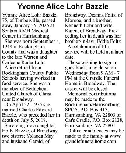 Yvonne Alice Lohr Bazzle | Obituaries | dnronline.com