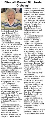 Elizabeth Burwell Bird Neale Orebaugh | Obituaries | dnronline.com