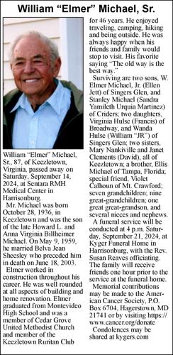 William “Elmer” Michael, Sr. | Obituaries | dnronline.com