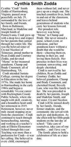 Cynthia Smith Zodda | Obituaries | dnronline.com