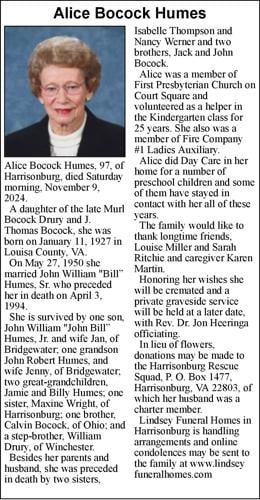 Alice Bocock Humes | Obituaries | dnronline.com