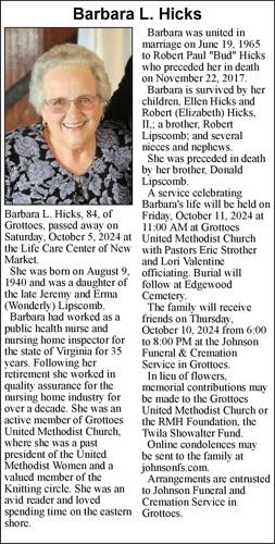 Barbara L. Hicks | Obituaries | dnronline.com