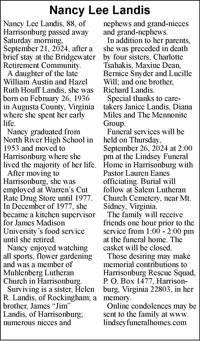 Nancy Lee Landis | Obituaries | dnronline.com