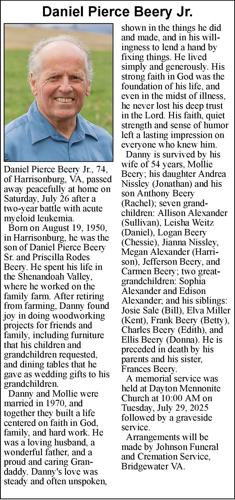 Daniel Pierce Beery Jr. | Obituaries | dnronline.com