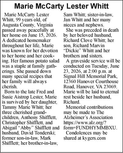 Marie McCarty Lester Whitt | Obituaries | dnronline.com