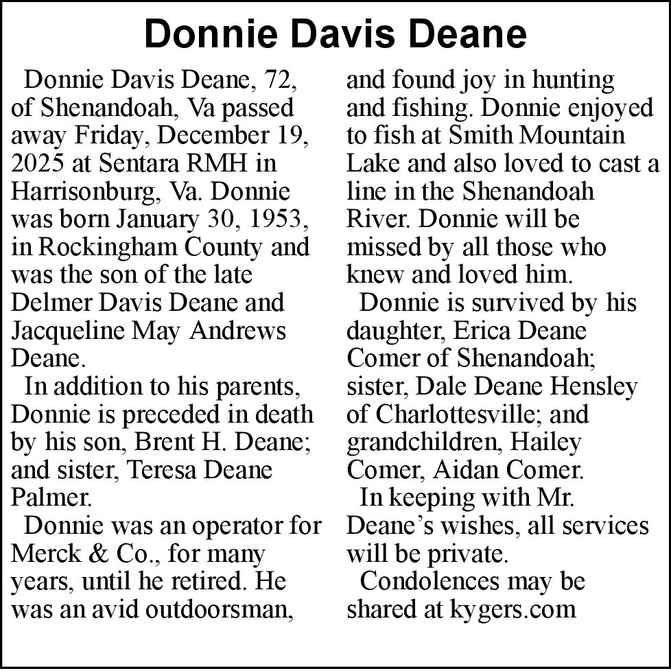 Donnie Davis Deane | Obituaries | dnronline.com