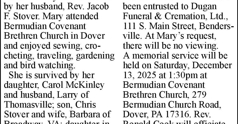 Mary E. Stover | Obituaries | dnronline.com