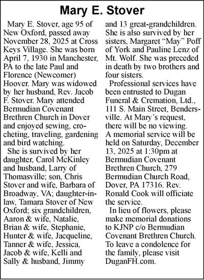 Mary E. Stover | Obituaries | dnronline.com