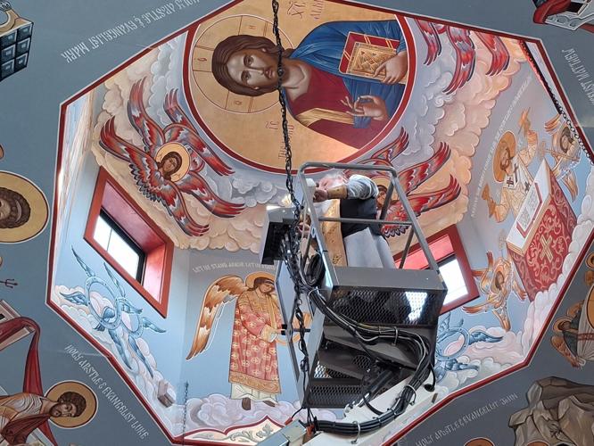 Mount Crawford priest blesses new religious paintings on church ceiling ...