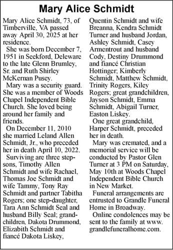 Mary Alice Schmidt | Obituaries | dnronline.com