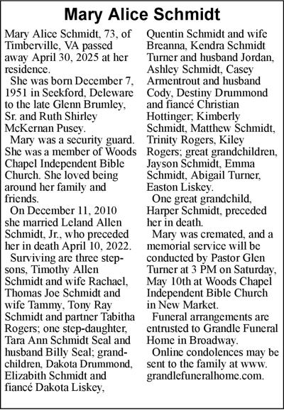 Mary Alice Schmidt | Obituaries | dnronline.com