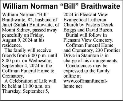 William Norman “Bill” Braithwaite | Obituaries | dnronline.com