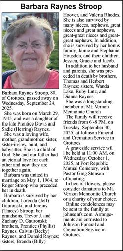 Barbara Raynes Stroop | Obituaries | dnronline.com