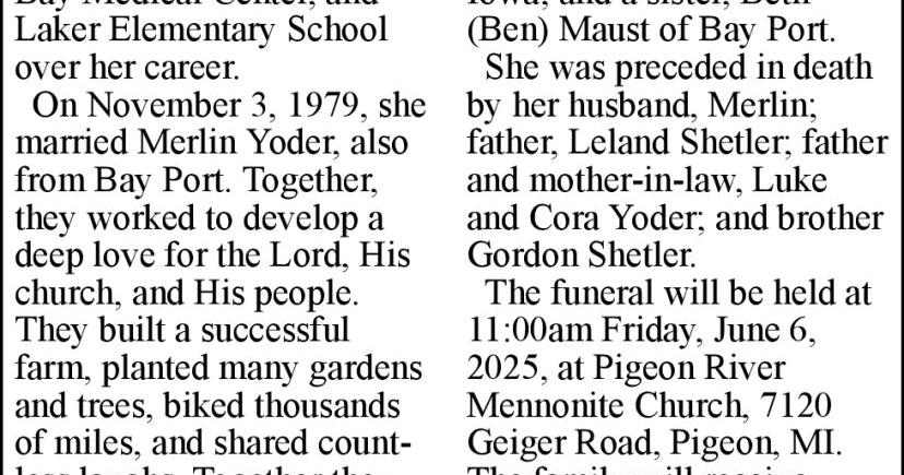 Patricia Ann (Shetler) Yoder | Obituaries | dnronline.com