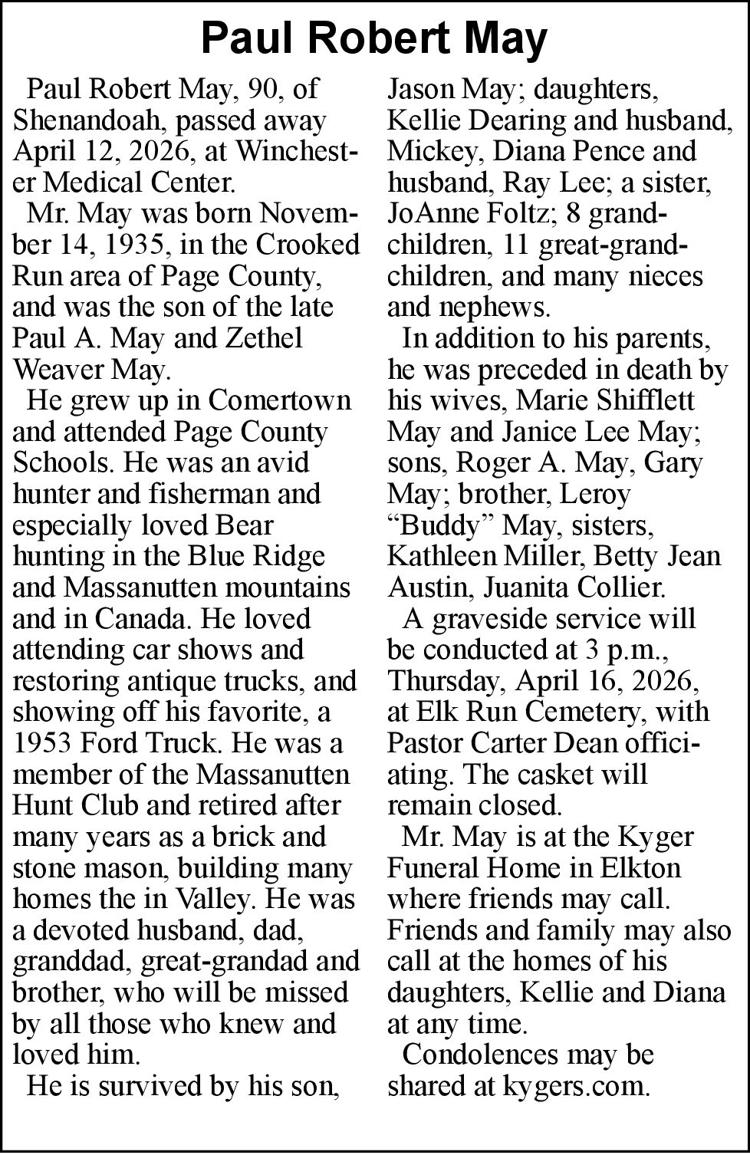 Paul Robert May | Obituaries | dnronline.com