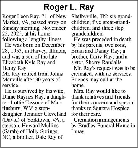 Roger L. Ray | Obituaries | dnronline.com