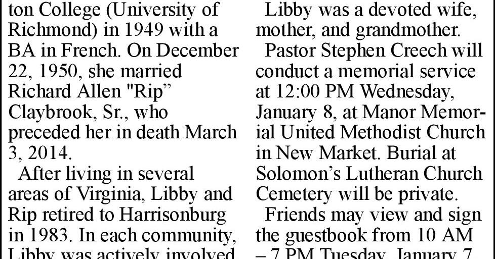 Elizabeth "Libby” McNeal Claybrook | Obituaries | dnronline.com