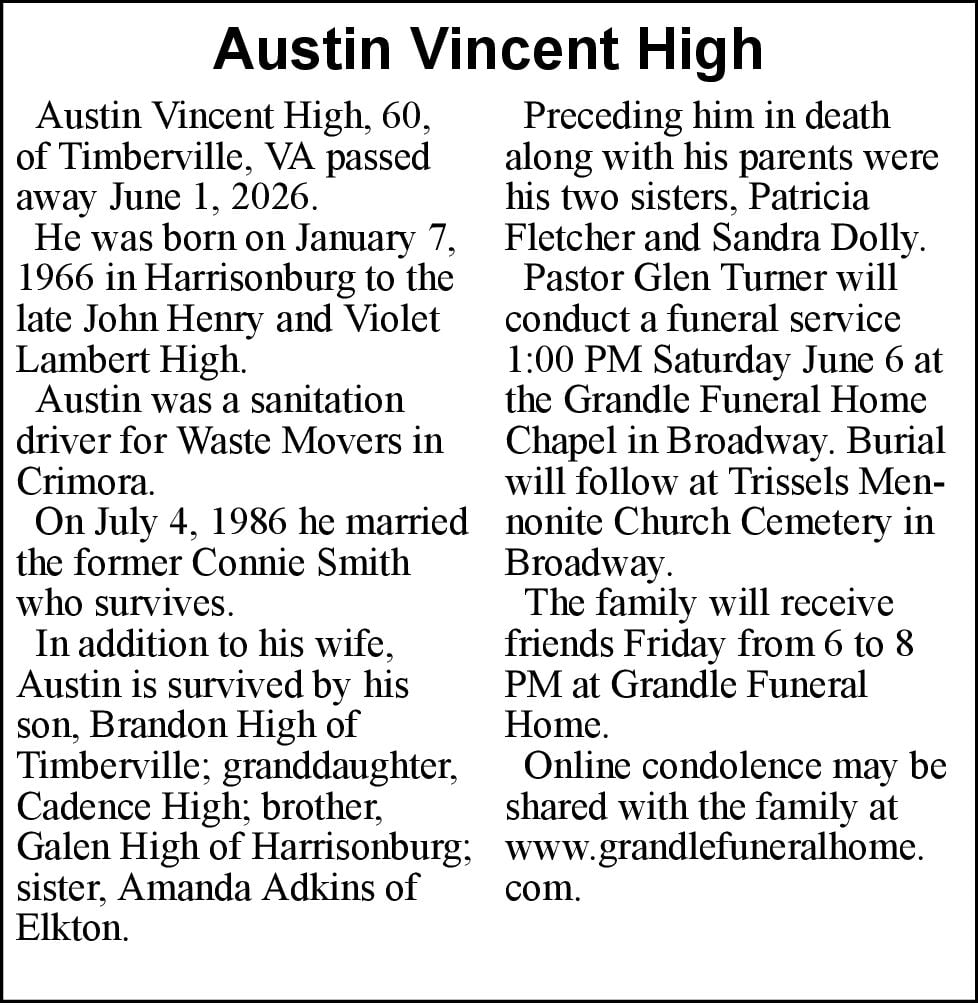 Austin Vincent High | Obituaries | dnronline.com