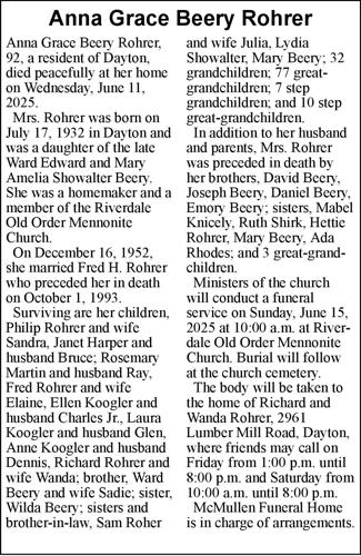 Anna Grace Beery Rohrer | Obituaries | dnronline.com