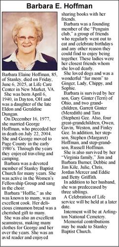 Barbara E. Hoffman | Obituaries | dnronline.com