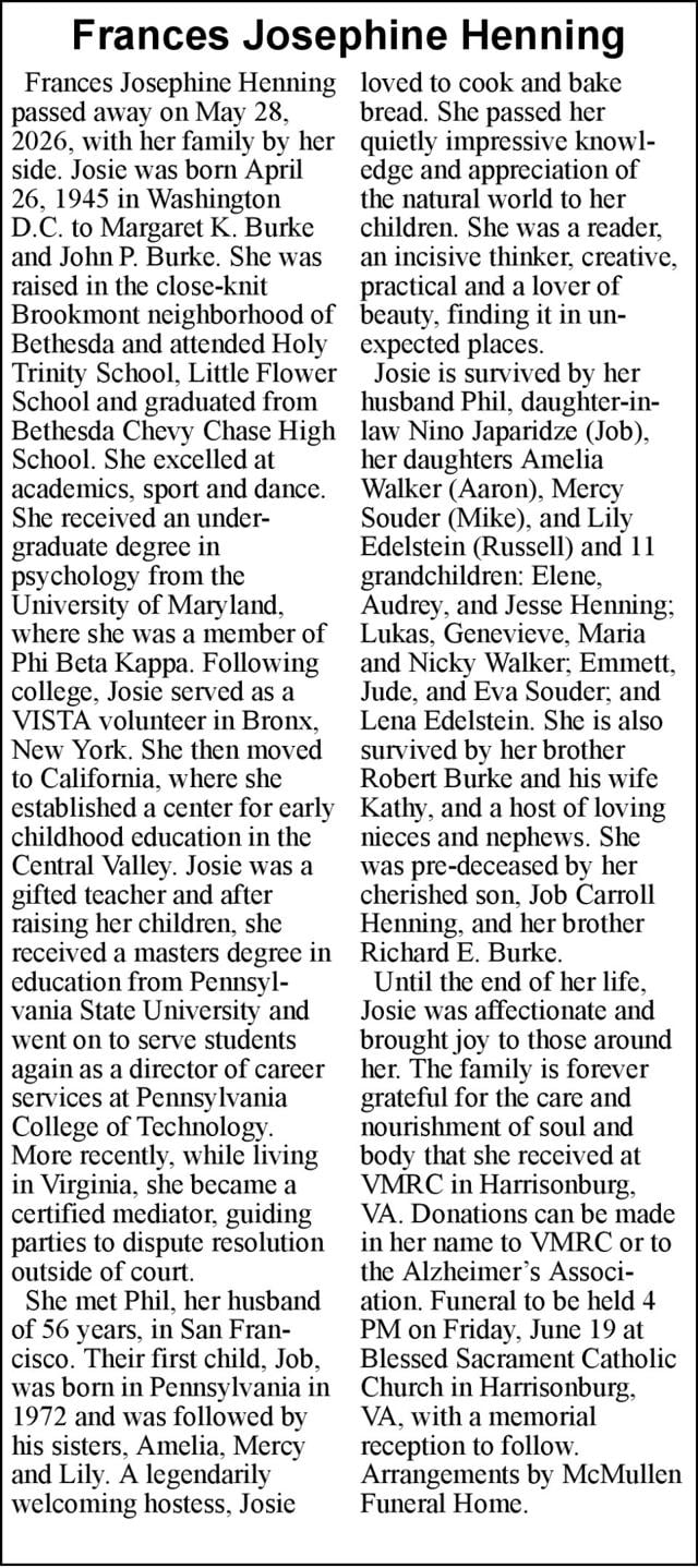 Frances Josephine Henning | Obituaries | dnronline.com