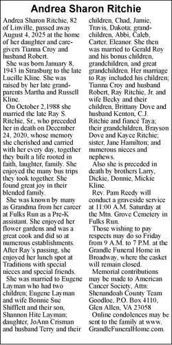 Andrea Sharon Ritchie | Obituaries | dnronline.com