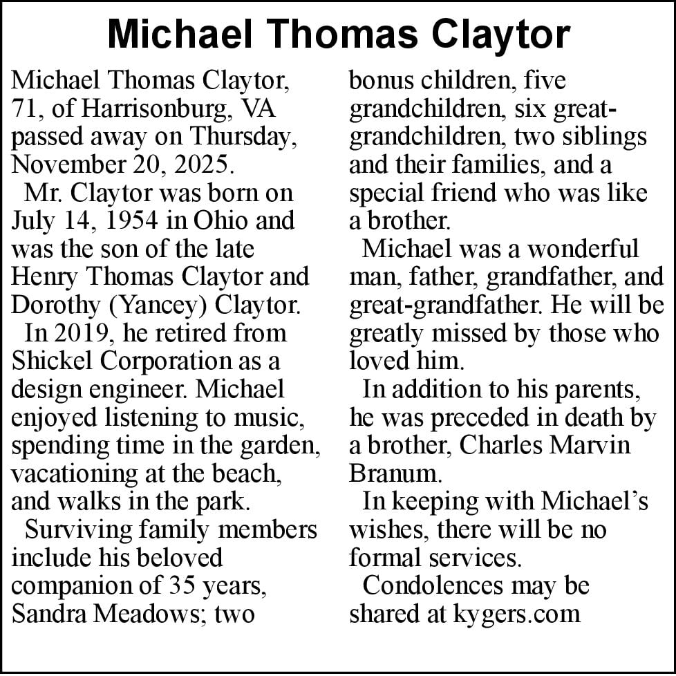 Michael Thomas Claytor | Obituaries | dnronline.com