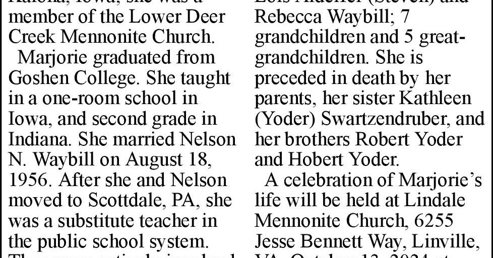 Marjorie Ann (Yoder) Waybill | Obituaries | dnronline.com