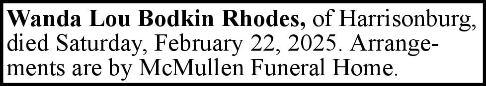 Wanda Lou Bodkin Rhodes | Obituaries | dnronline.com