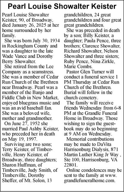 Pearl Louise Showalter Keister | Obituaries | dnronline.com
