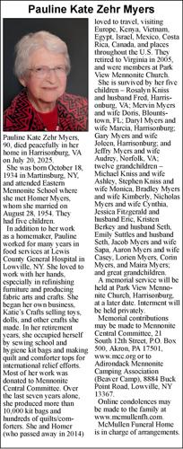 Pauline Kate Zehr Myers | Obituaries | dnronline.com