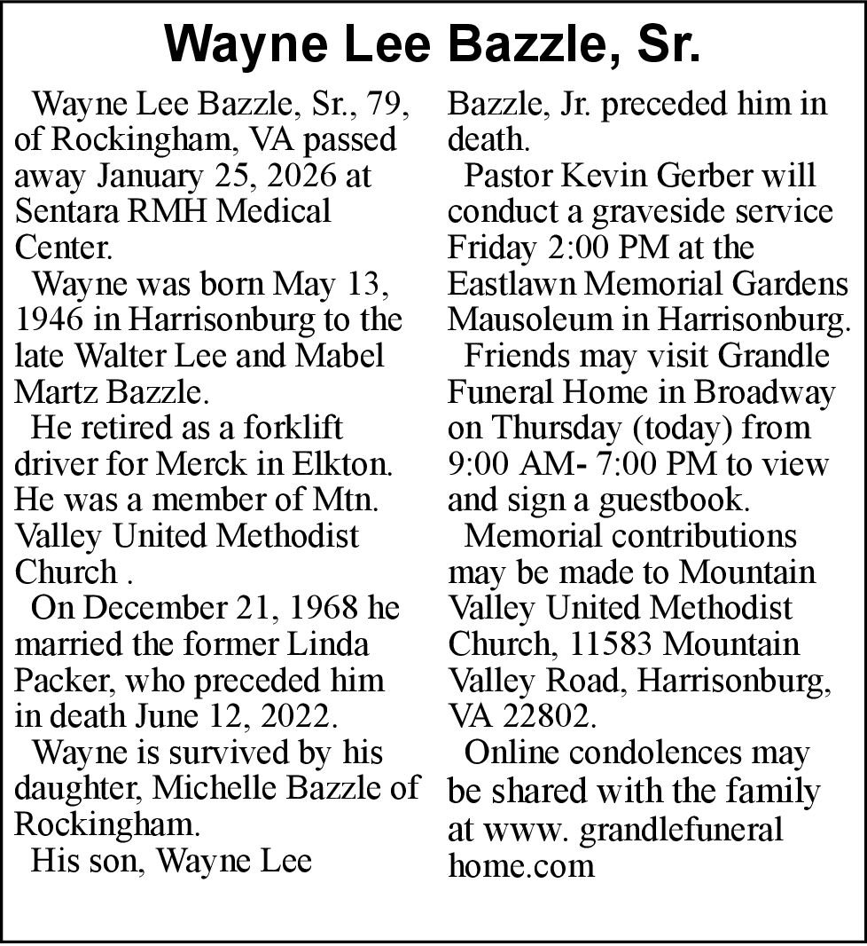 Wayne Lee Bazzle, Sr. | Obituaries | dnronline.com