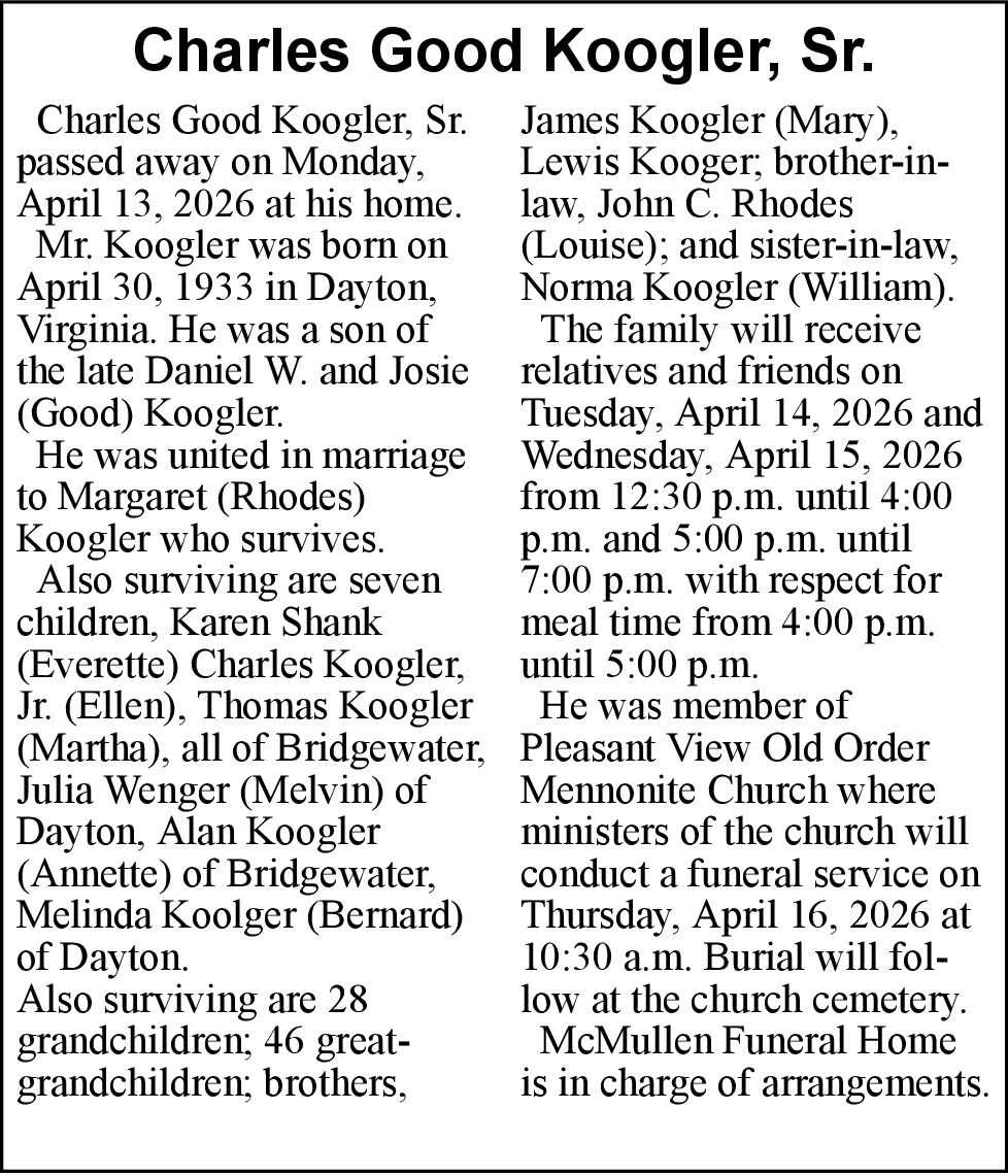 Charles Good Koogler, Sr. | Obituaries | dnronline.com