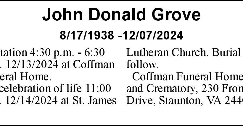 John Donald Grove 8/17/1938 -12/07/2024 | Obituaries | dnronline.com