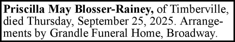 Priscilla May Blosser-Rainey | Obituaries | dnronline.com