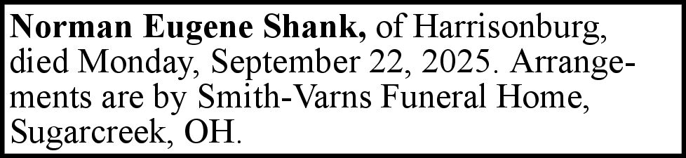 Norman Eugene Shank | Obituaries | dnronline.com