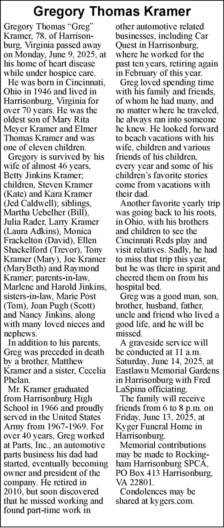 Gregory Thomas Kramer | Obituaries | dnronline.com