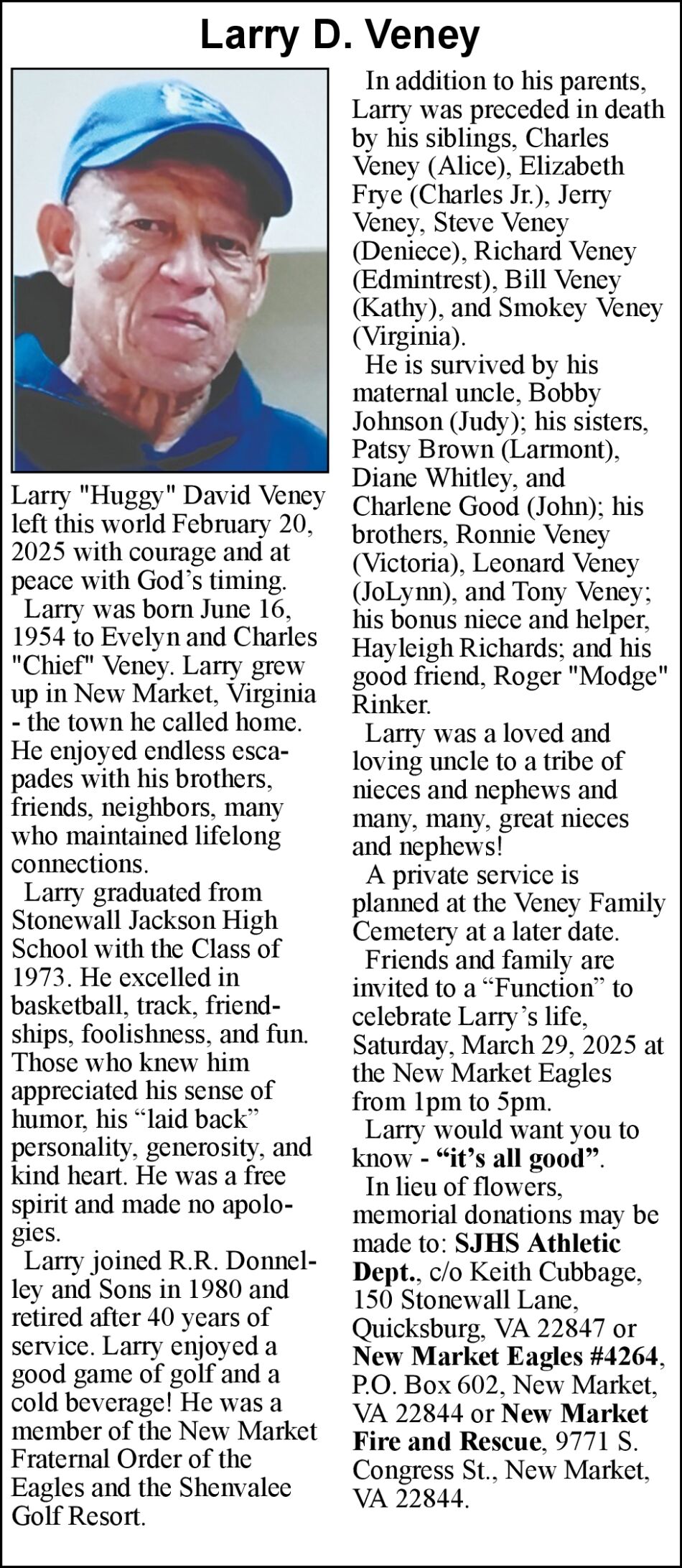 Larry D. Veney | Obituaries | dnronline.com