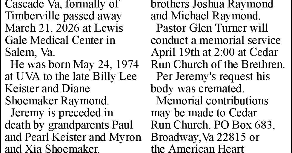 Jeremy Wade Keister | Obituaries | dnronline.com