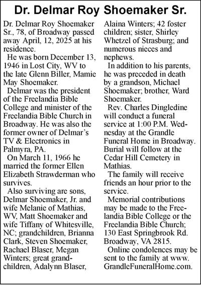 Dr. Delmar Roy Shoemaker Sr. | Obituaries | dnronline.com