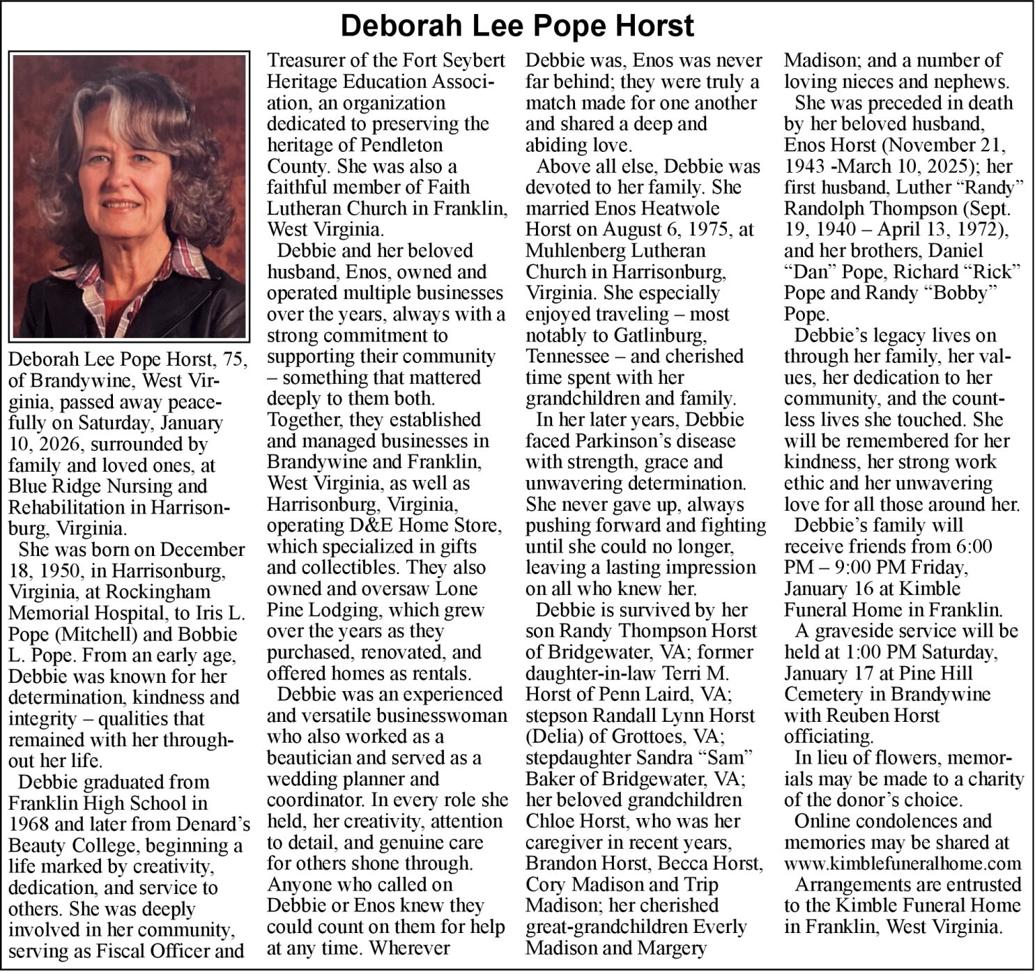 Deborah Lee Pope Horst | Obituaries | dnronline.com