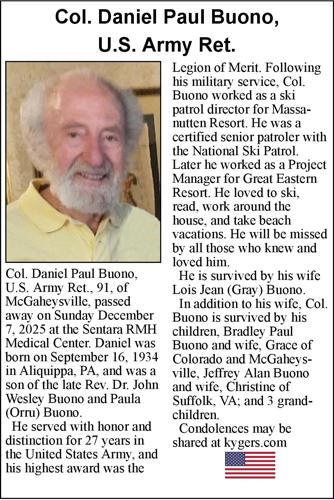 Col. Daniel Paul Buono, U.S. Army Ret. | Obituaries | dnronline.com