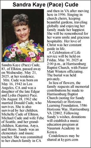 Sandra Kaye (Pace) Cude | Obituaries | dnronline.com