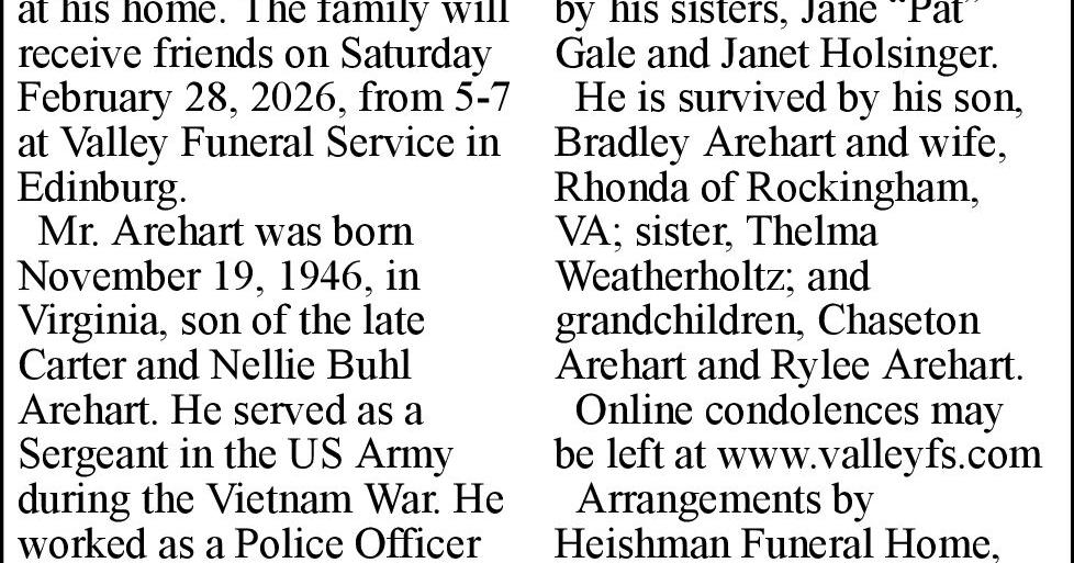 Donald Carter Arehart | Obituaries | dnronline.com