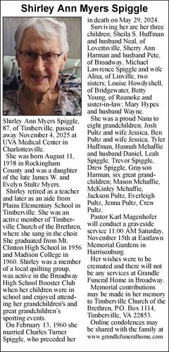 Shirley Ann Myers Spiggle | Obituaries | dnronline.com