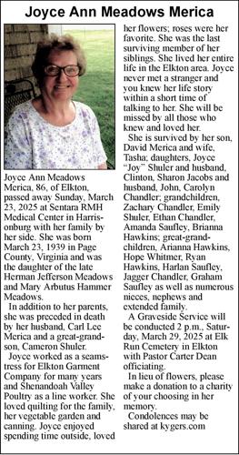 Joyce Ann Meadows Merica | Obituaries | dnronline.com