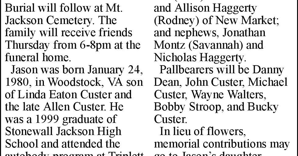 Jason Allen Custer | Obituaries | dnronline.com