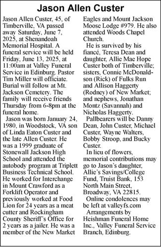 Jason Allen Custer | Obituaries | dnronline.com